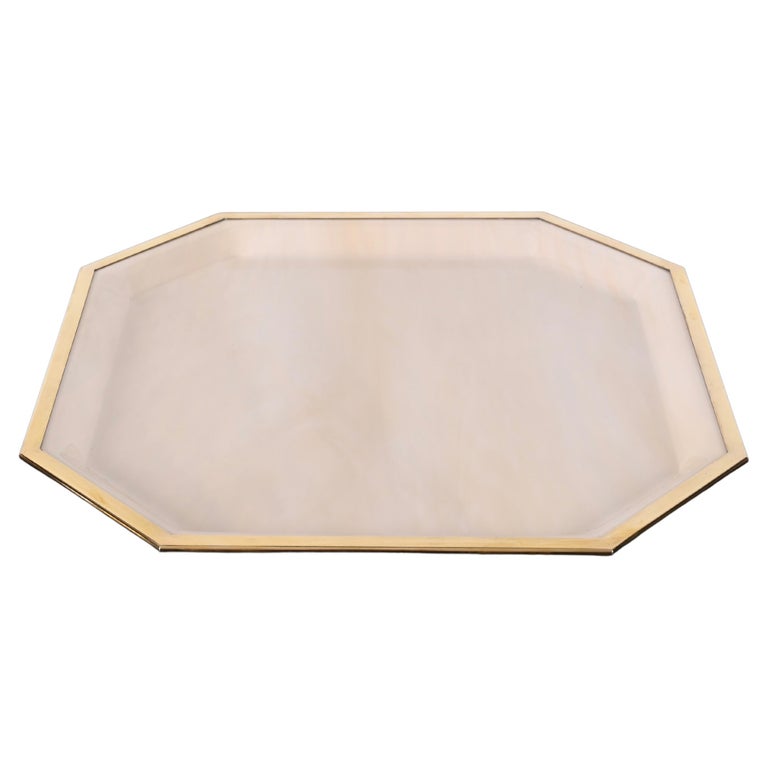 Midcentury Marble Effect Lucite and Brass Octagonal Serving Tray, Italy ...