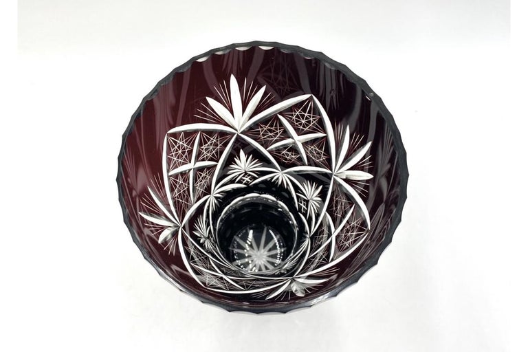 Mid Century Maroon Crystal Vase, Poland, 1960s For Sale at 1stDibs