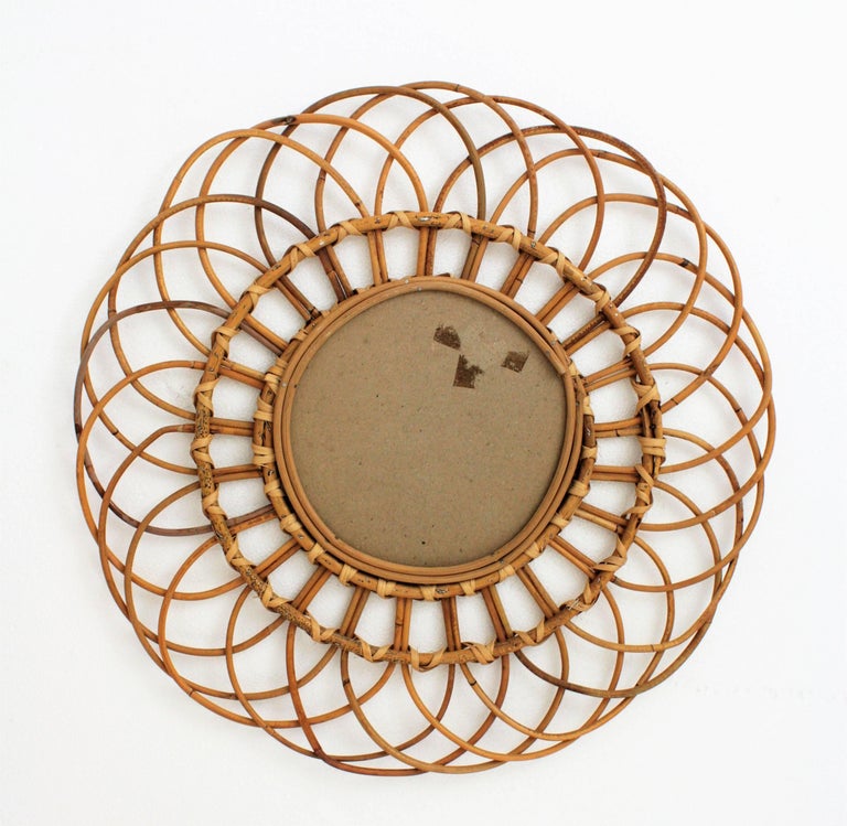 Sunburst Flower Wall Mirror in Rattan, 1960s For Sale at 1stDibs ...
