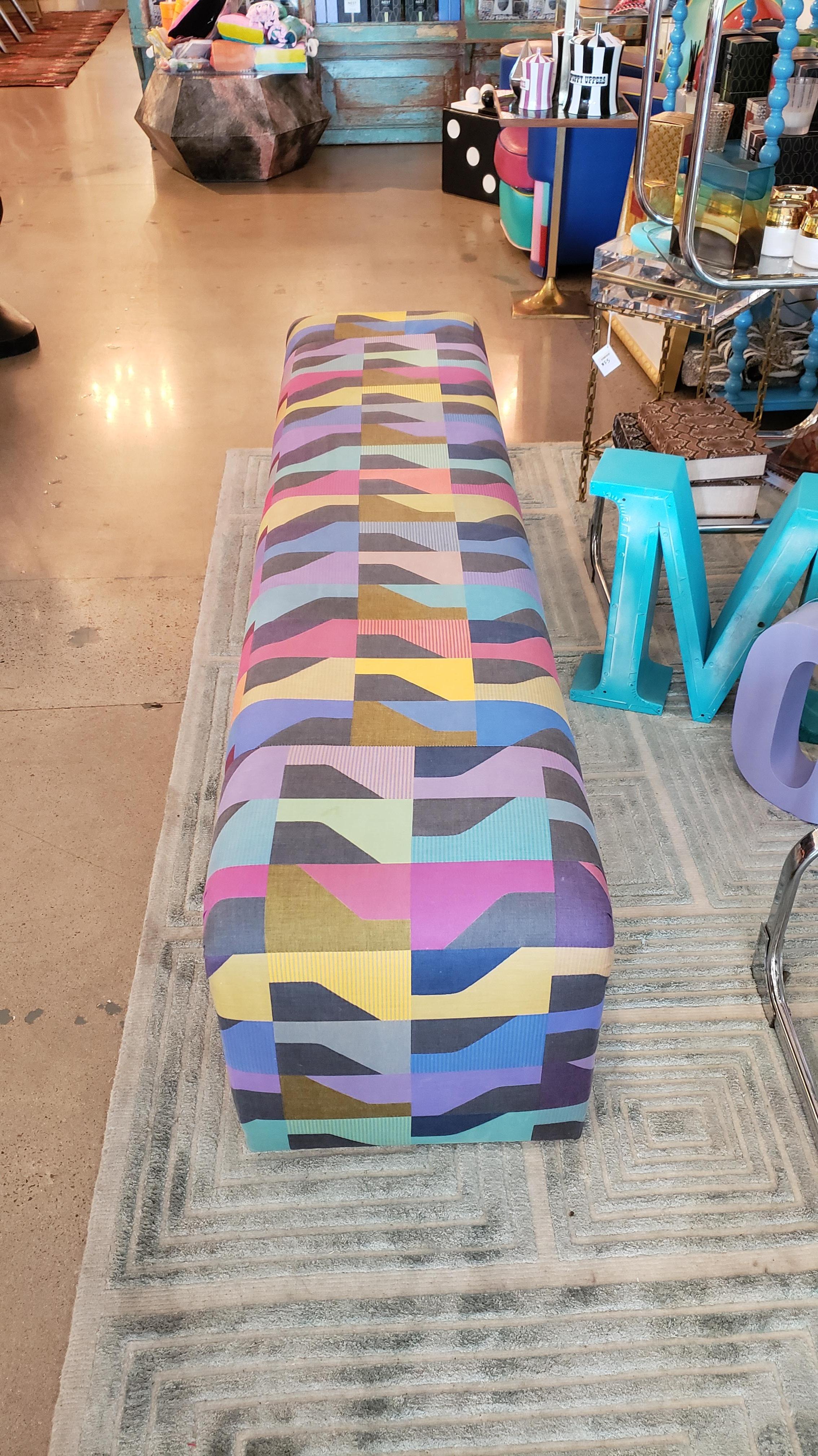 Midcentury "Memphis" Style Colorful Fabric Bench For Sale at 1stDibs