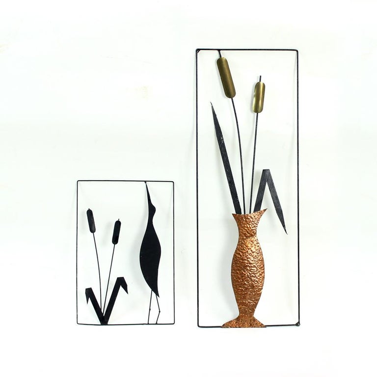 Midcentury Minimalistic Metal Wall Decorations, Czechoslovakia 1960s ...