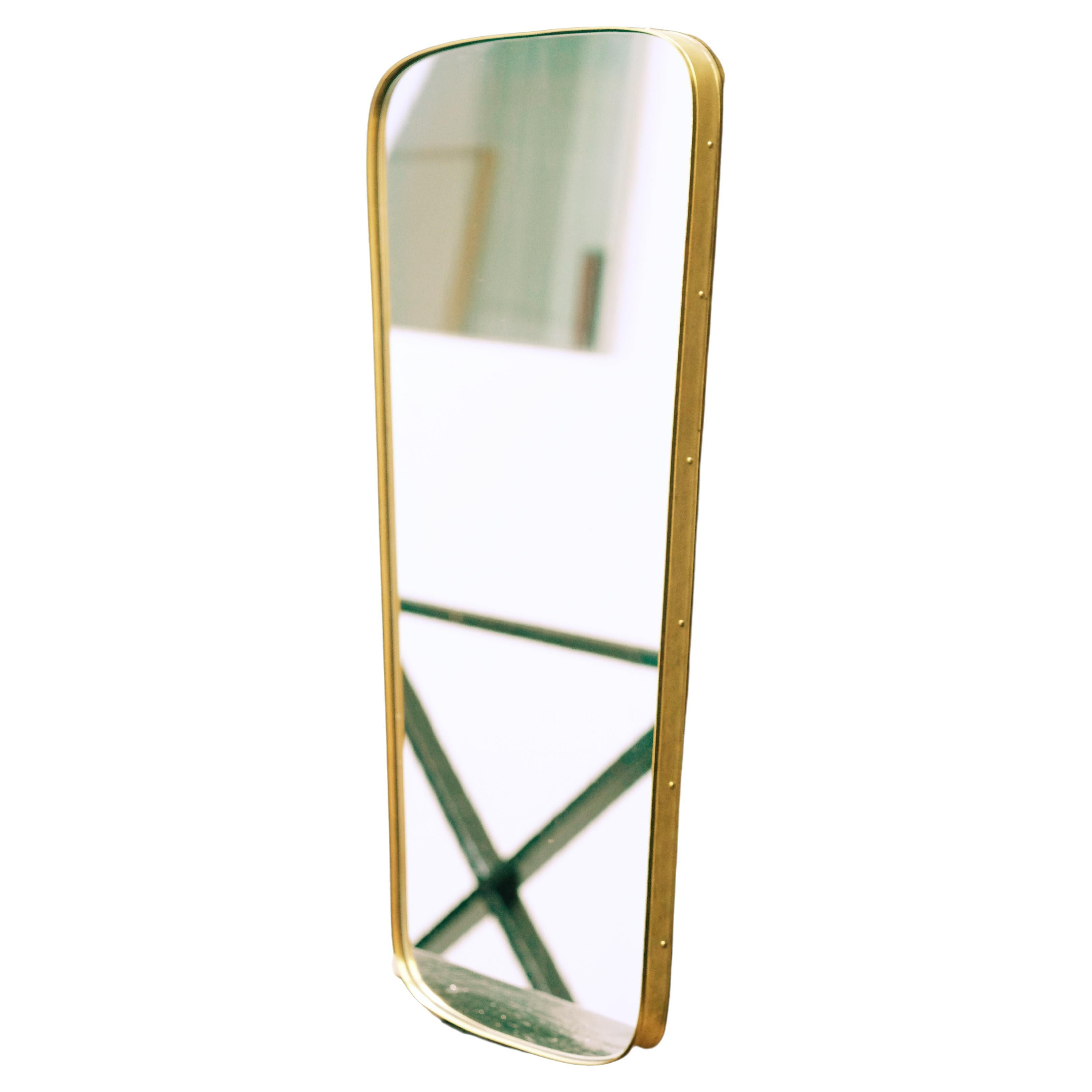 Mid-Century Style Rectangular Mirror Round Edges and Embossed Brass ...