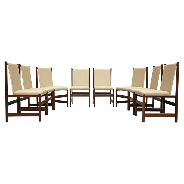 Mid-Century Modern 8 Dining Chair Set in Hardwood&Beige Leather by ...