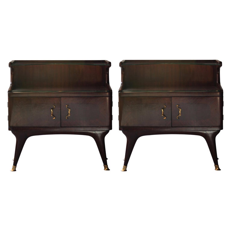 Mid-Century Modern Brown Gold Grey Glass Italian Night Tables, 1950 For ...