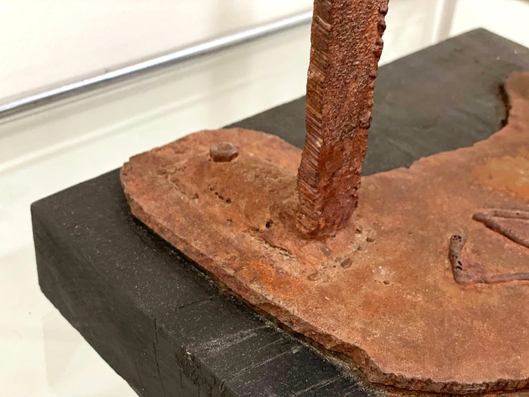 Mid-Century Modern Brutalist Metal Sculpture, Torch Cut Sun Statue For ...