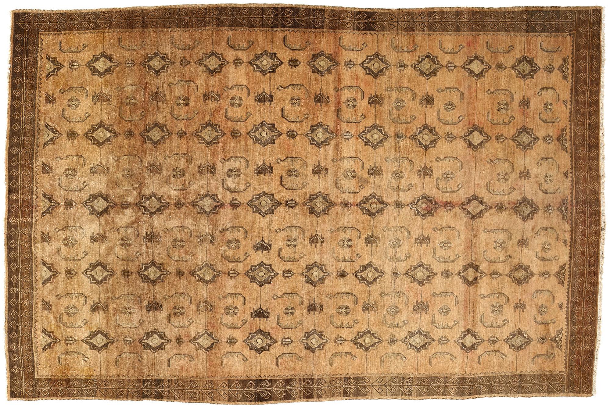 Midcentury Modern Earth-Tone Vintage Turkish Kars Rug For Sale at 1stDibs