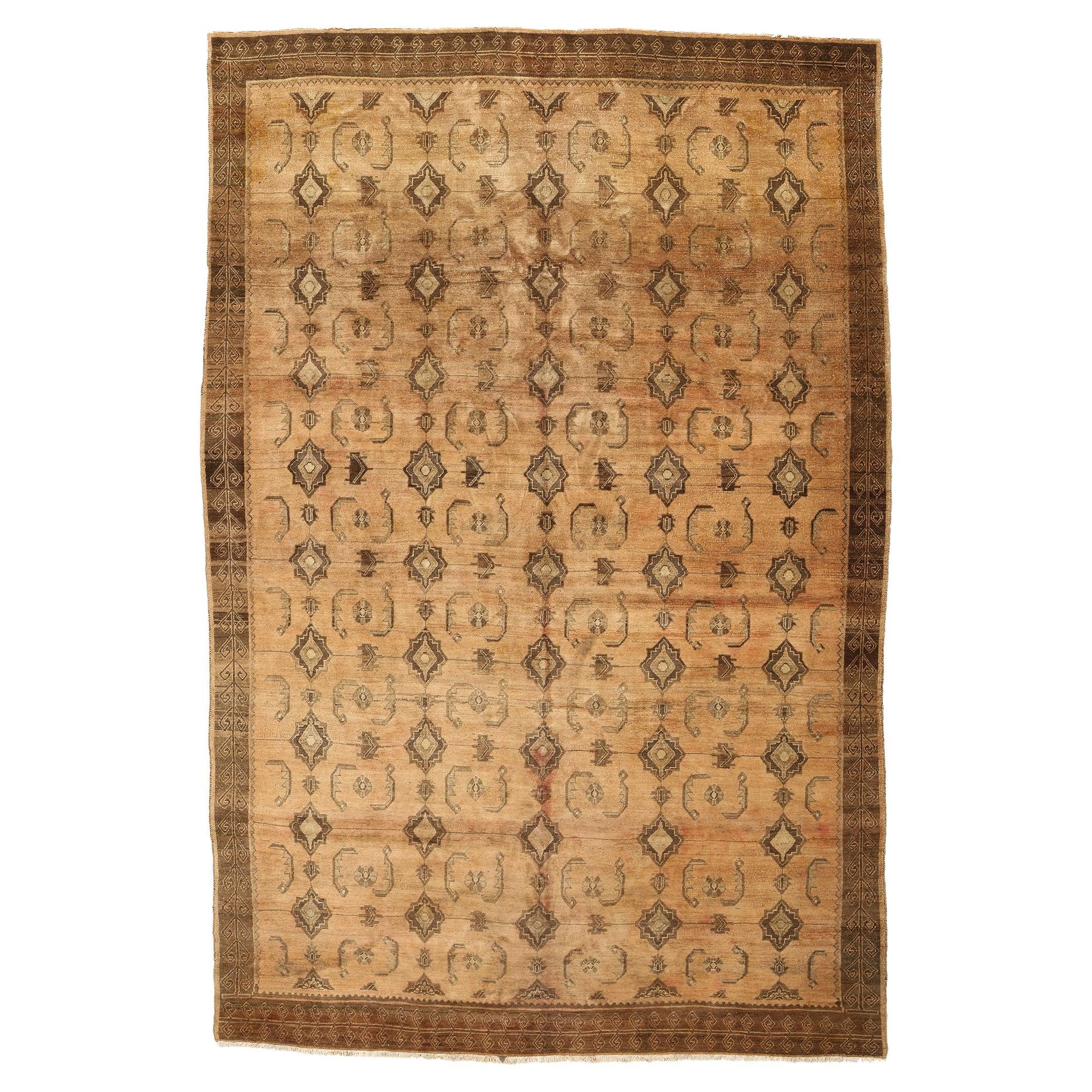 Midcentury Modern Earth-Tone Vintage Turkish Kars Rug For Sale at 1stDibs