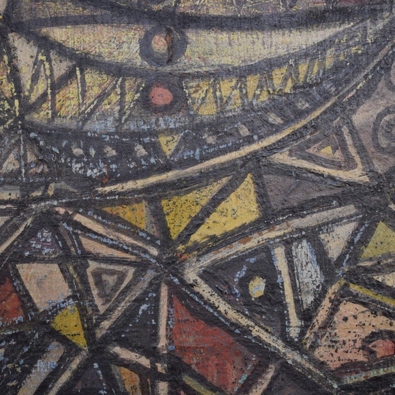 Mid-Century Modern Framed German Abstract Painting Acryl on Wood, circa ...