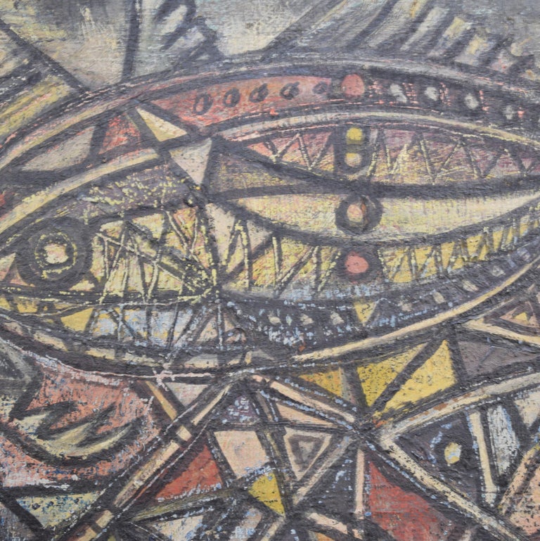 Mid-Century Modern Framed German Abstract Painting Acryl on Wood, circa ...