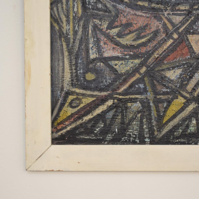 Mid-Century Modern Framed German Abstract Painting Acryl on Wood, circa ...