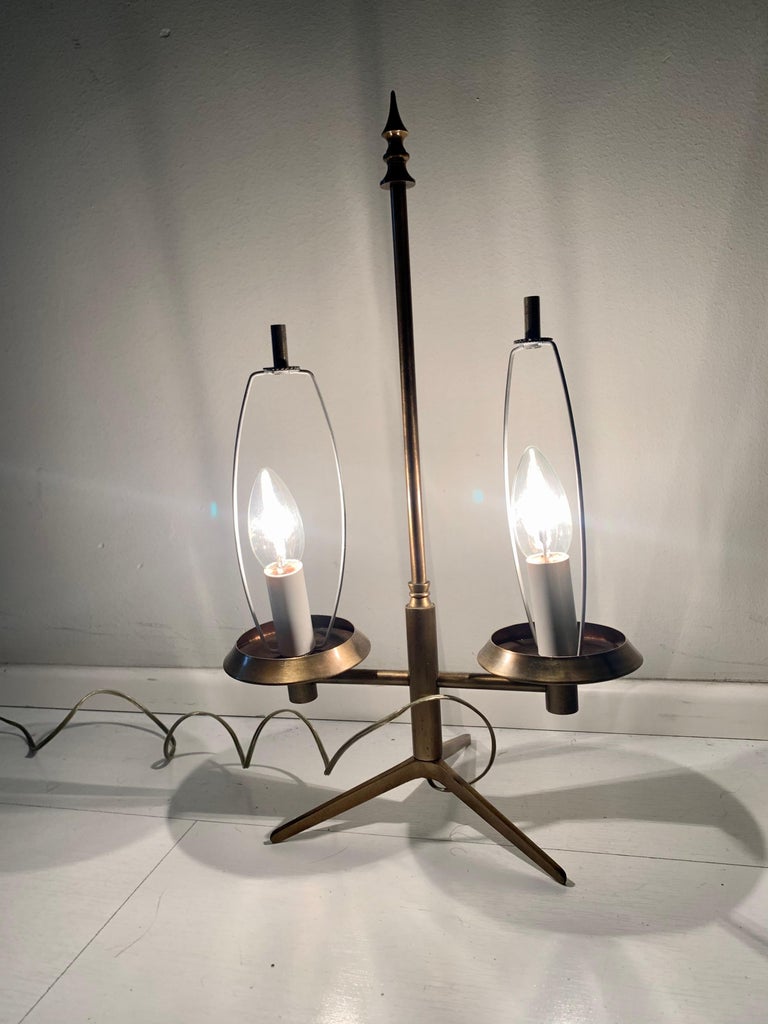 Midcentury Modern Italian Whithe Opaline and Brass Tripode Table Lamp ...