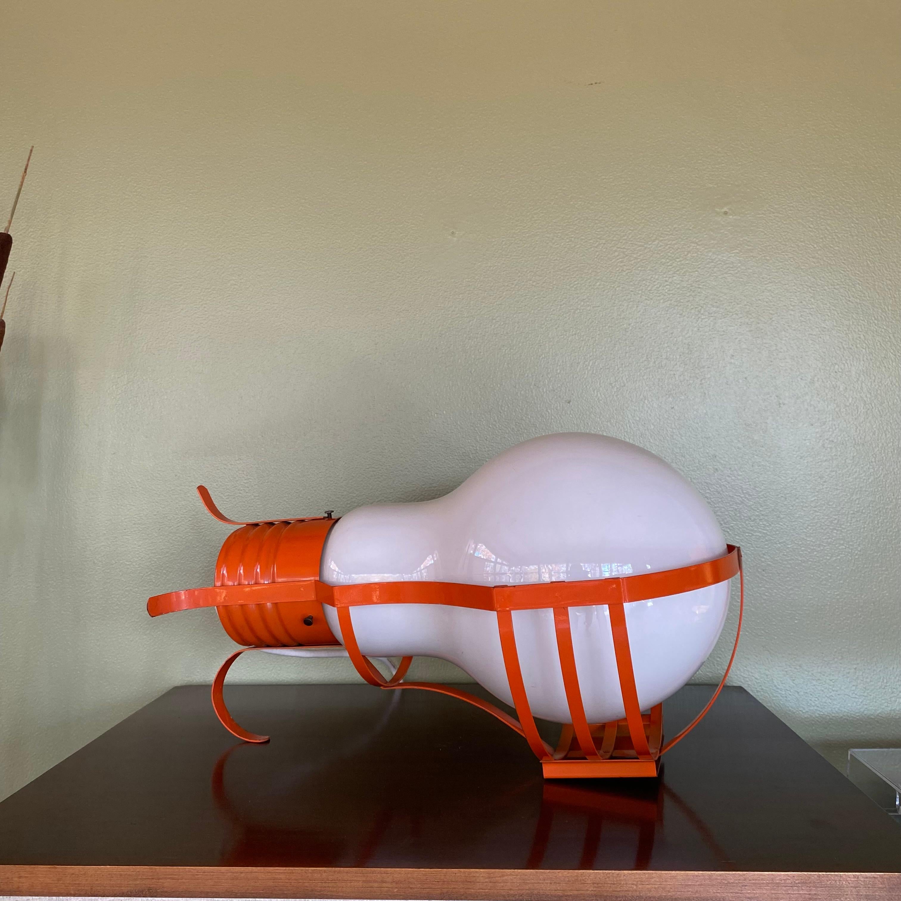 Midcentury Modern Modern Oversized Lightbulb Orange Hanging Lamp or ...