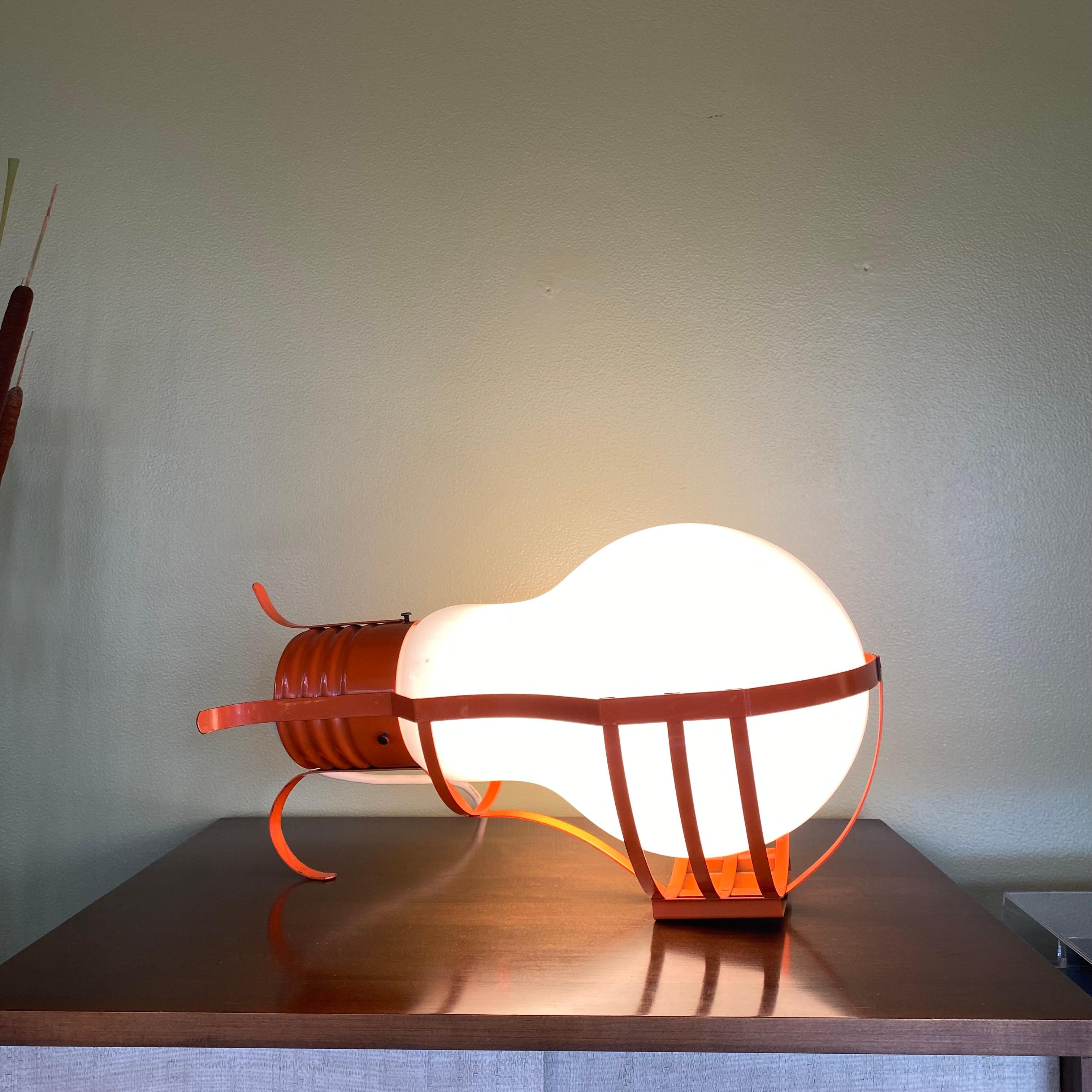 Midcentury Modern Modern Oversized Lightbulb Orange Hanging Lamp or ...