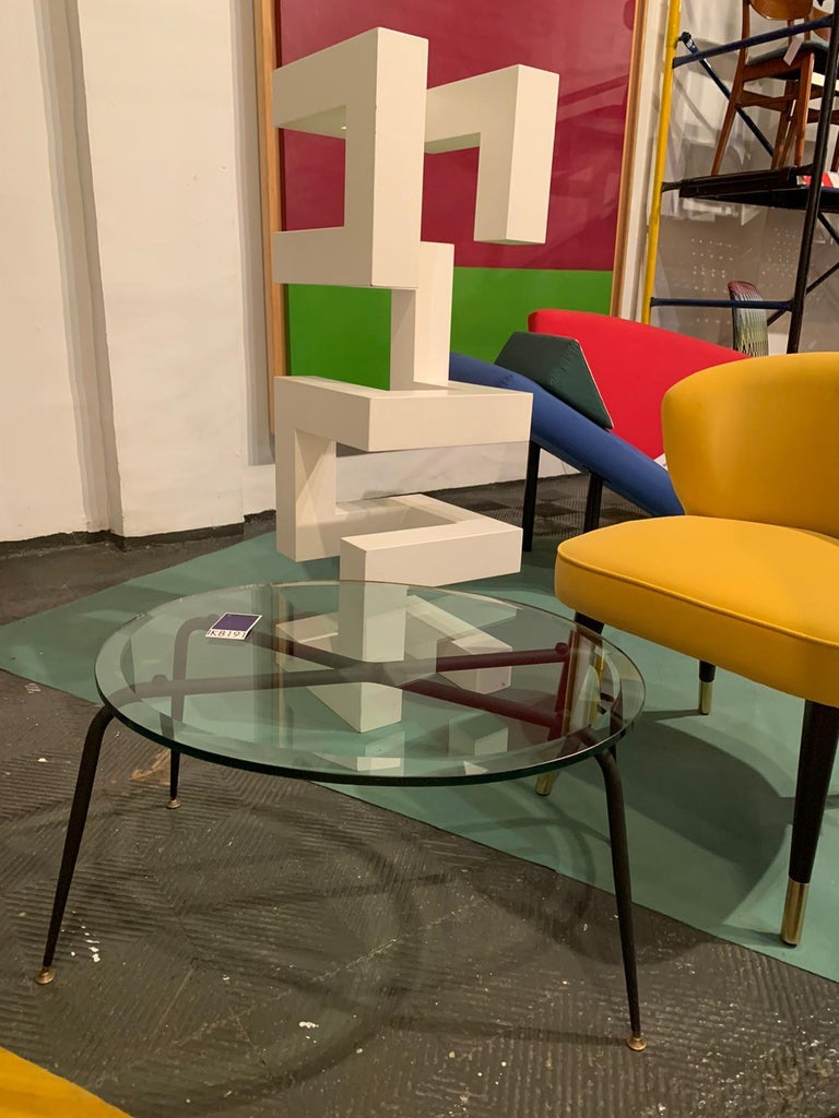 Mid-Century Modern Oval Black Glass Brass French Center Table, 1950 For ...