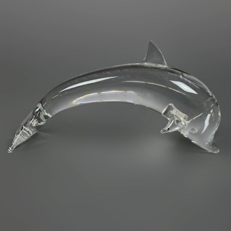 Midcentury Modern over Sized Steuben Art Glass Swimming Dolphin by ...