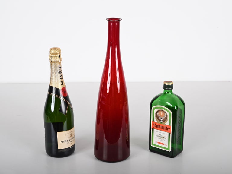 Mid-Century Modern Smoked Ruby Red Murano Blown Glass Italian Bottle ...