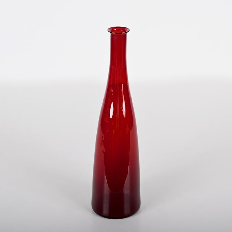 Mid-Century Modern Smoked Ruby Red Murano Blown Glass Italian Bottle ...
