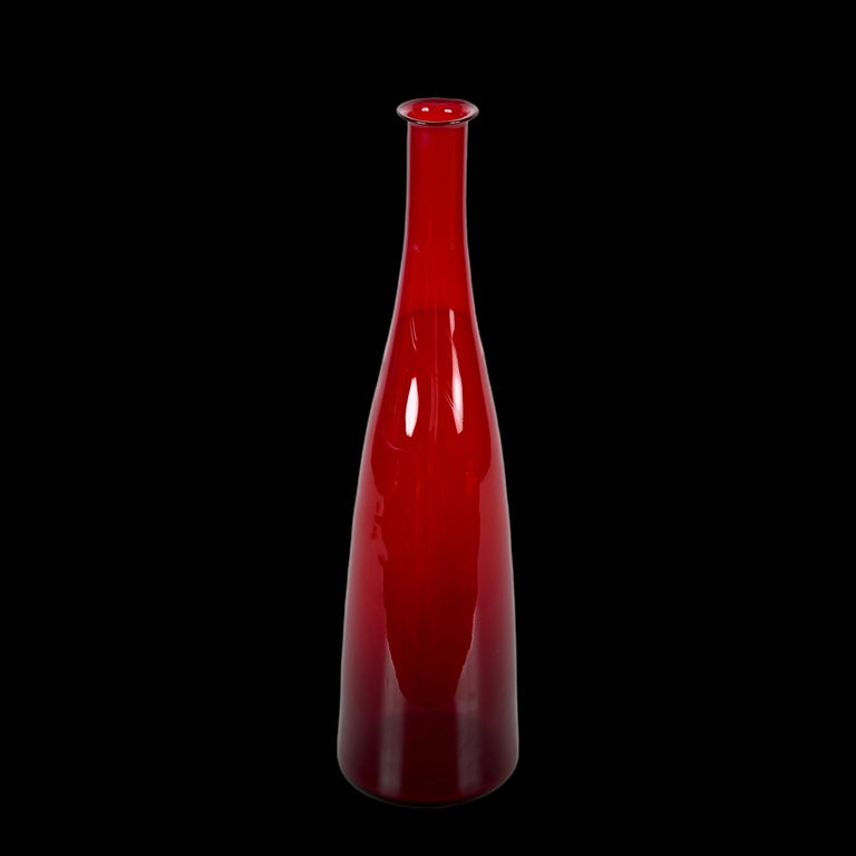Mid-Century Modern Smoked Ruby Red Murano Blown Glass Italian Bottle ...