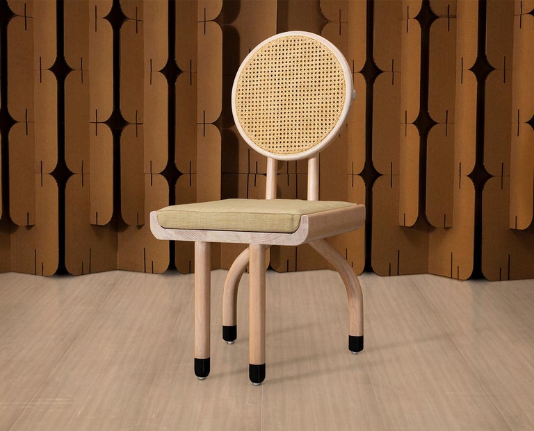 Mid-Century Modern Style Solid Minimal Wood Chair with Woven Cane ...