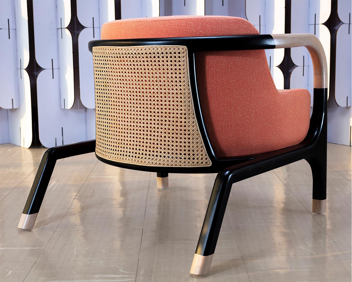 Mid-Century Modern Style Solid Wood Armchair Upholstered in Textile For ...