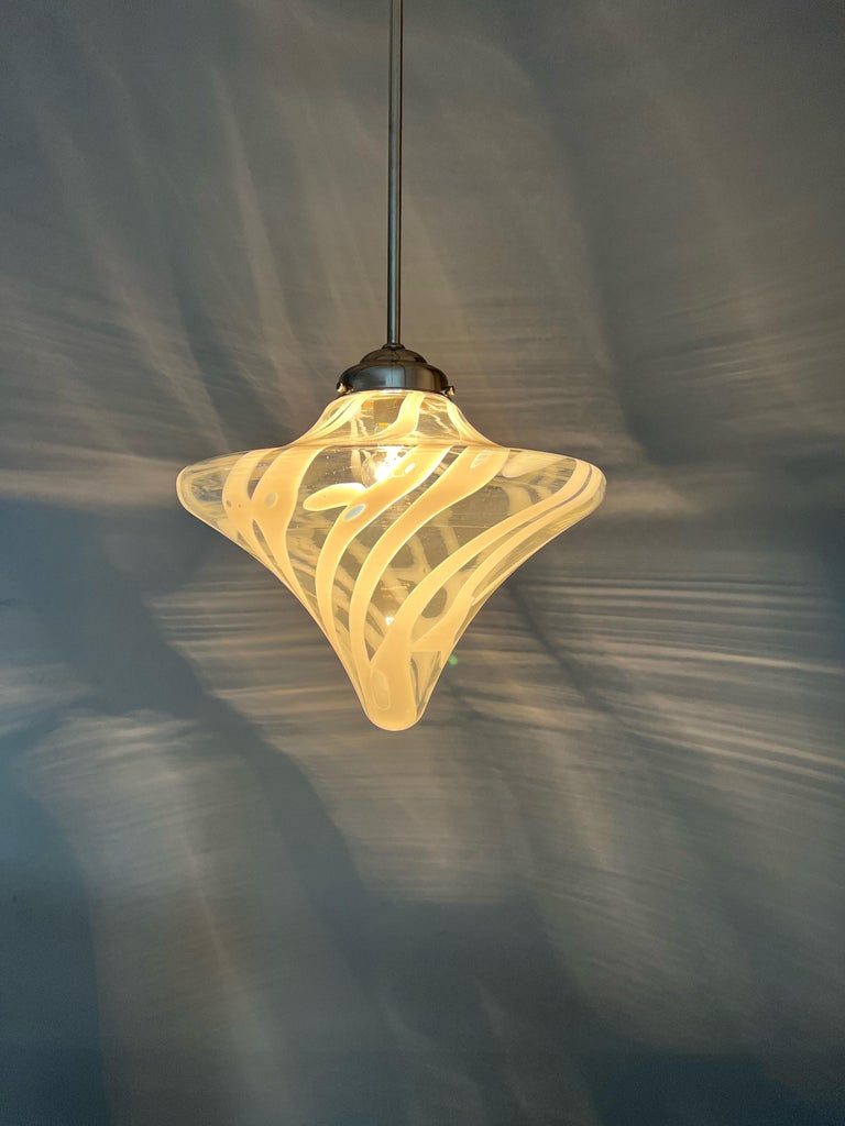 Mid-Century Modern Tornado Design Murano Clear Glass Art Pendant Light ...