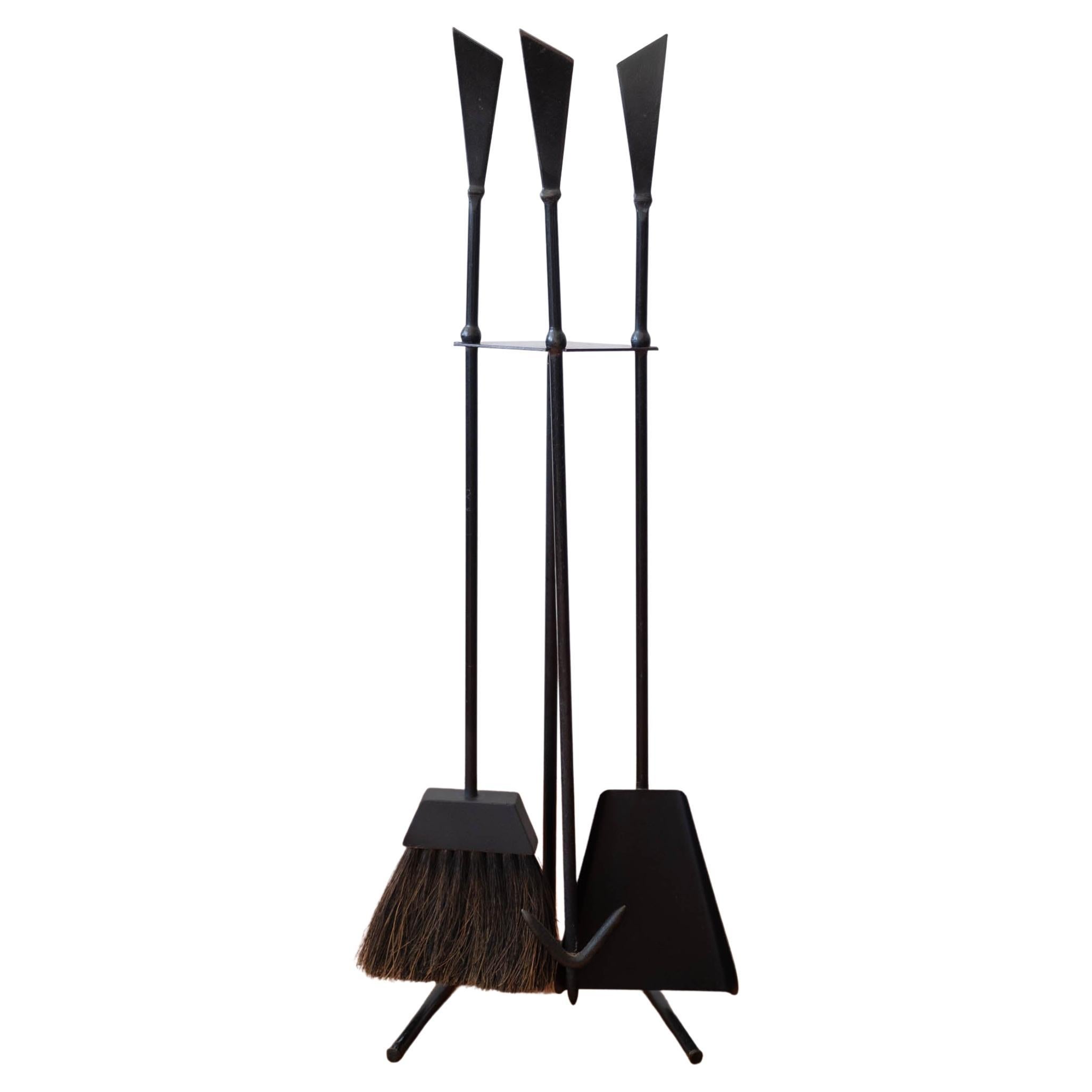 Midcentury Modernist Iron Fire Place Tool Set For Sale at 1stDibs