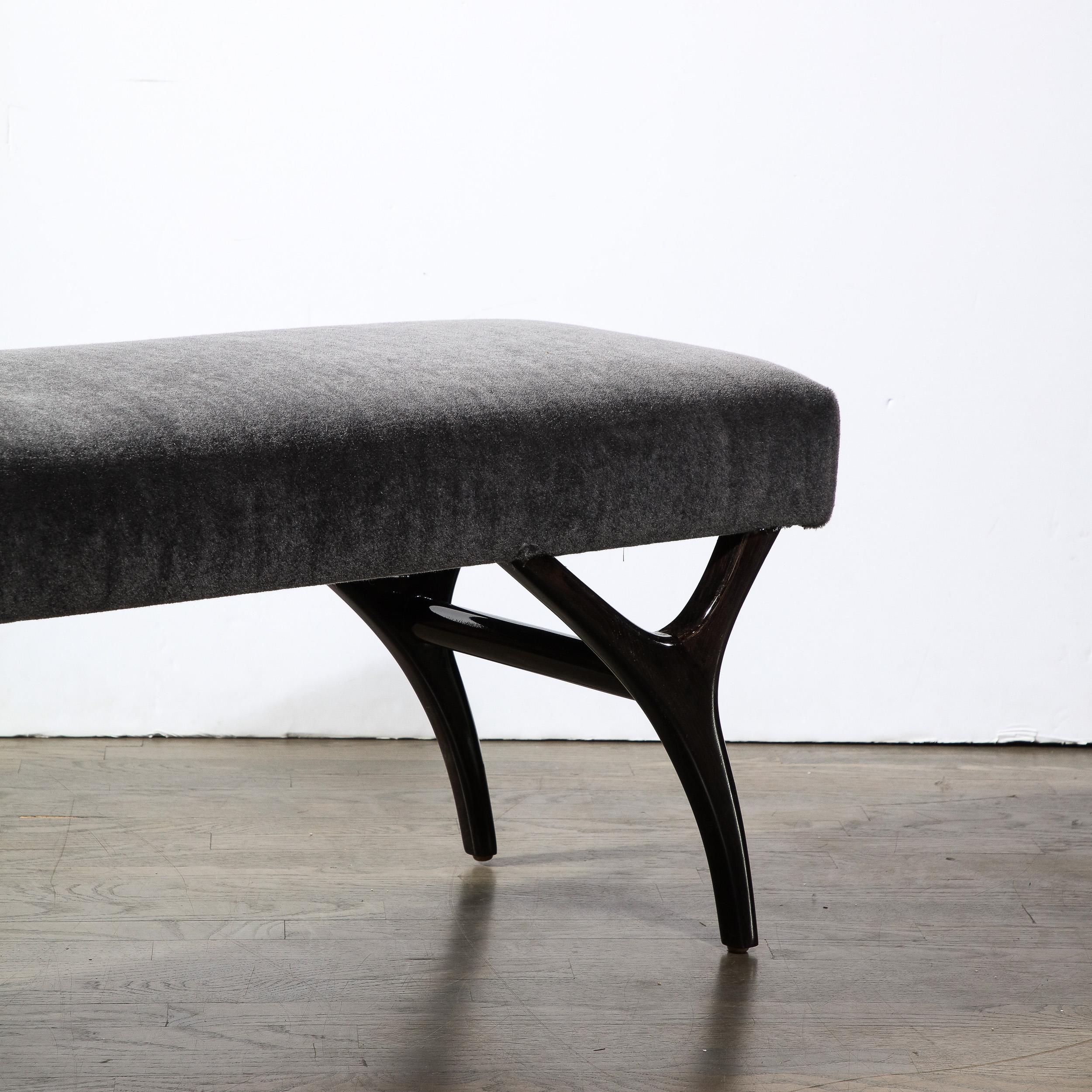 Midcentury Modernist Smoked Pewter Mohair and Ebonized Walnut ...