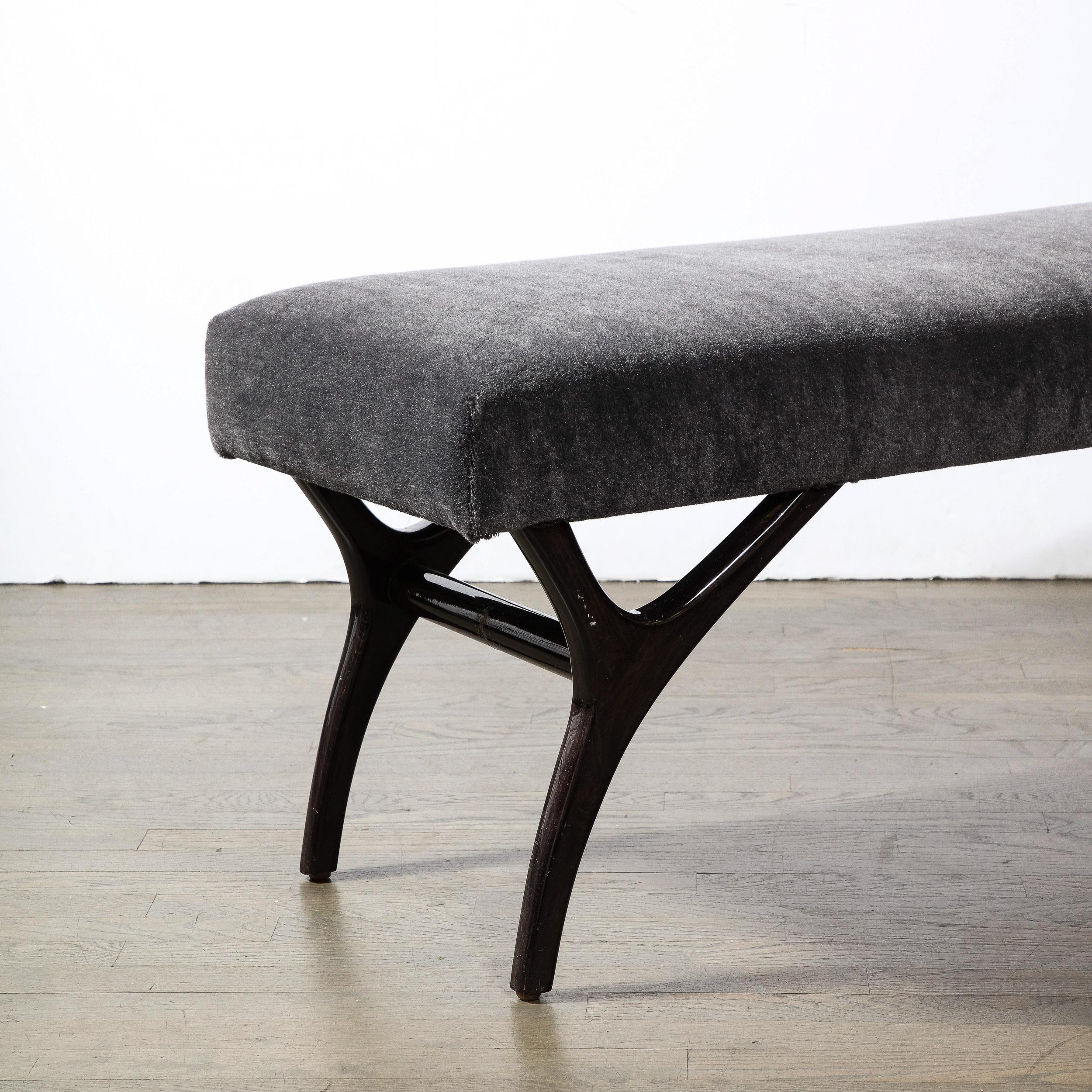 Midcentury Modernist Smoked Pewter Mohair and Ebonized Walnut ...
