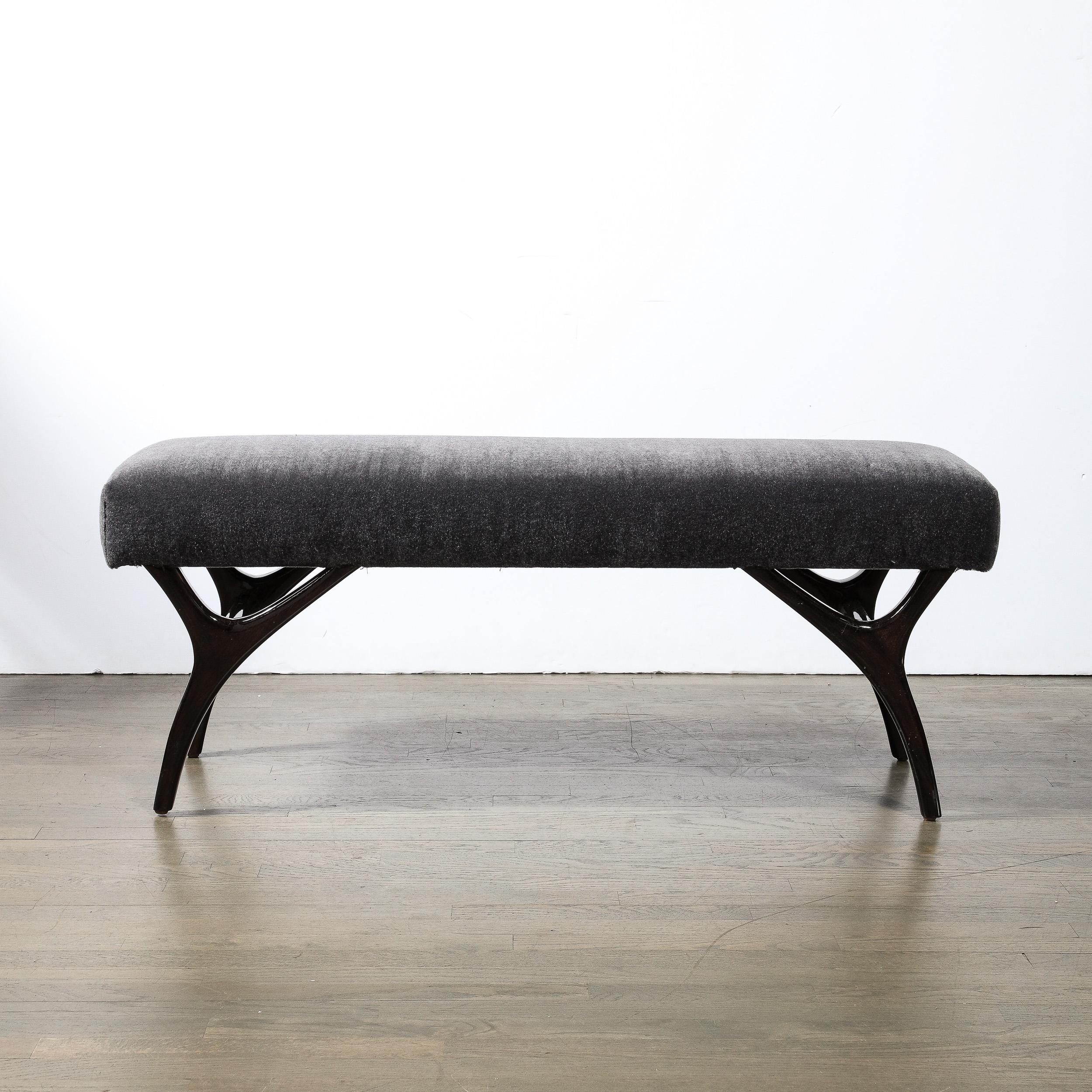 Midcentury Modernist Smoked Pewter Mohair and Ebonized Walnut ...