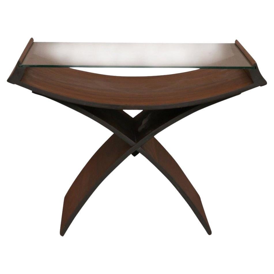 Noguchi Style Triangle Glass Top Narrow Side Table For Sale at 1stDibs
