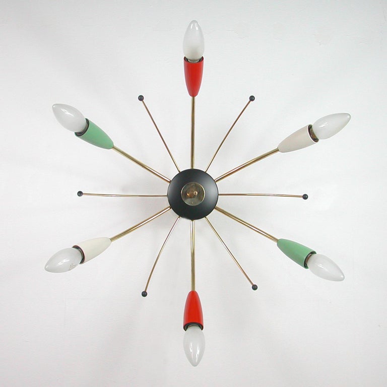 Mid-Century Multi Color and Brass Sputnik Flush Mount, Germany, 1950s ...