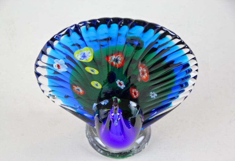 Midcentury Murano Glass Peacock Sculpture, Italy, circa 1960 at 1stDibs
