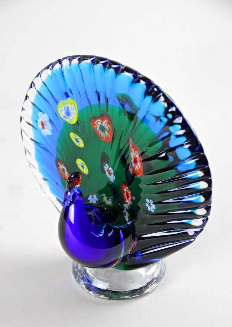 Midcentury Murano Glass Peacock Sculpture, Italy, circa 1960 at 1stDibs