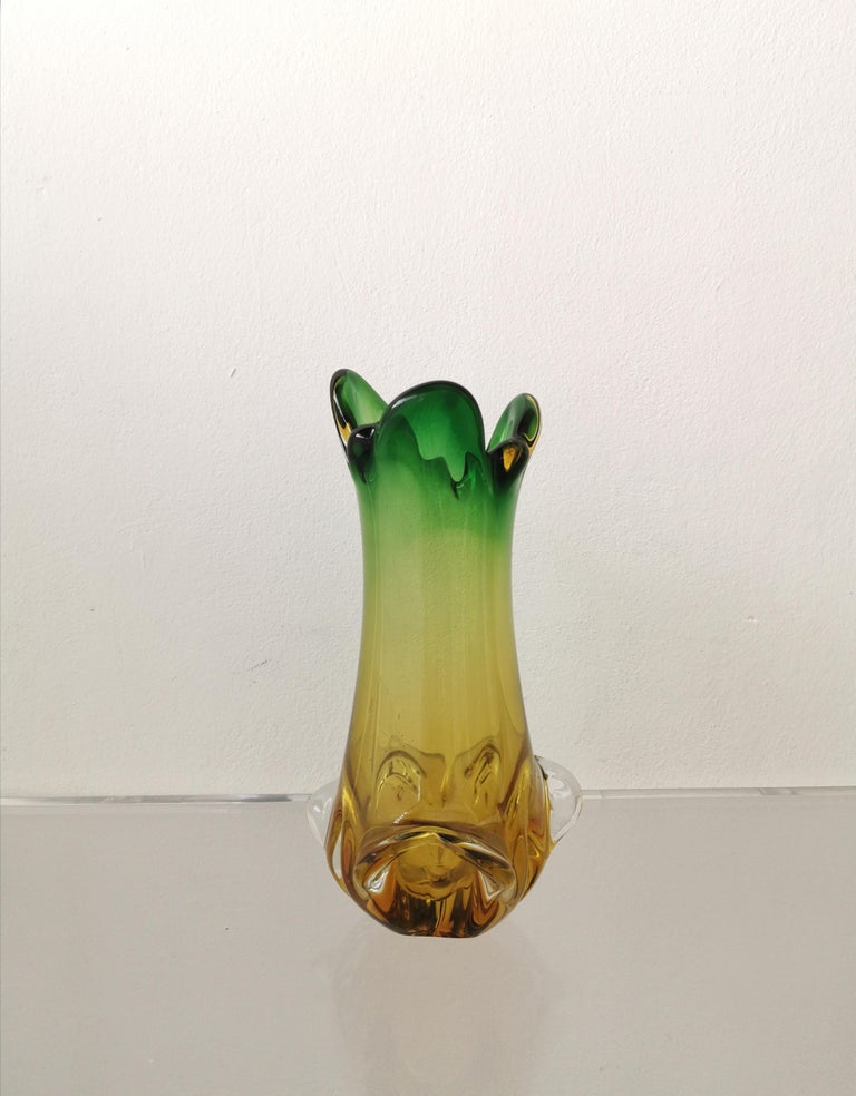 Midcentury Murano Glass Vase De Majo Green Decorative Object Italian ...