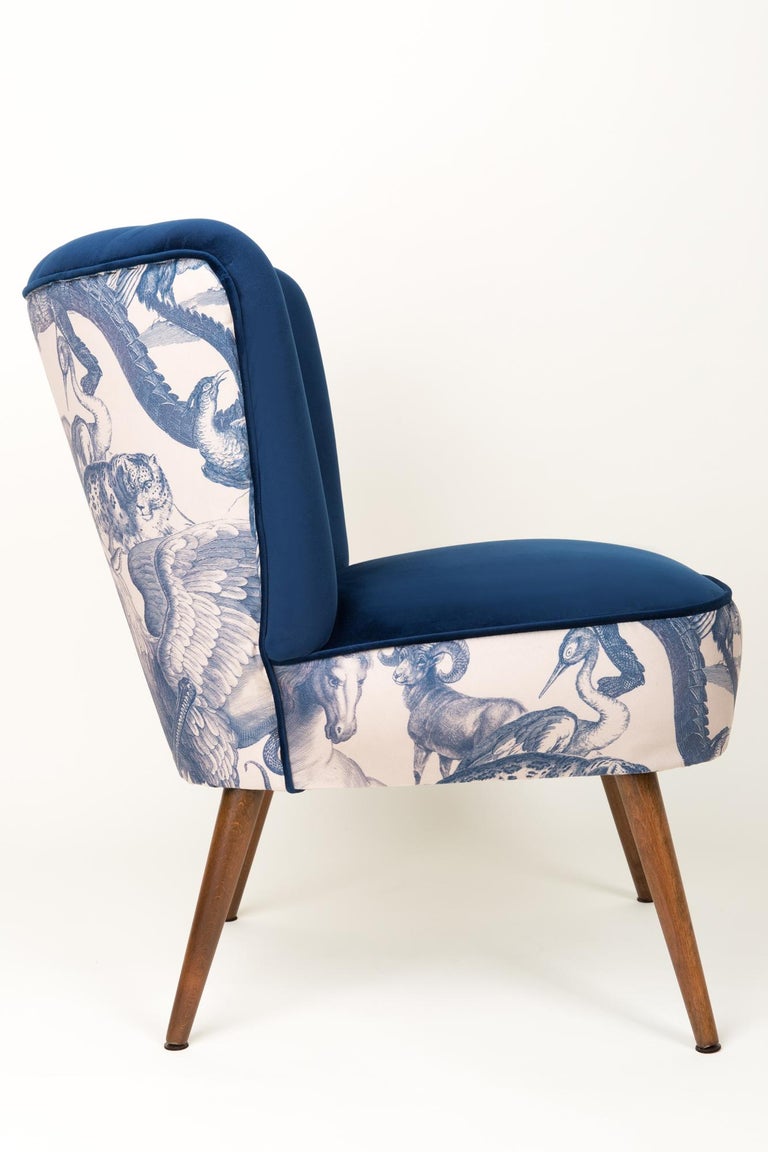 Midcentury Navy Blue Velvet Armchair, Animal Pattern, Germany, 1960s ...