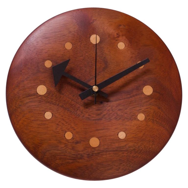 Midcentury New Hope Style Walnut and Beech Wall Clock at 1stDibs