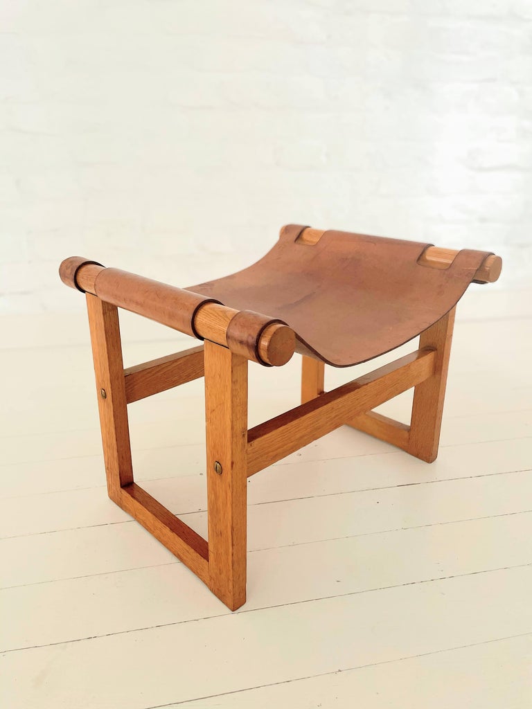 Midcentury Oak and Saddle Leather Safari Stool Hungary, circa 1970 at ...
