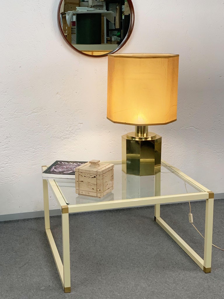 Midcentury Octagonal Brass Italian Table Lamp attributed to Tommaso ...