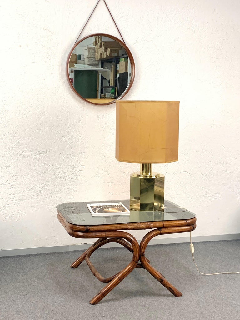 Midcentury Octagonal Brass Italian Table Lamp attributed to Tommaso ...