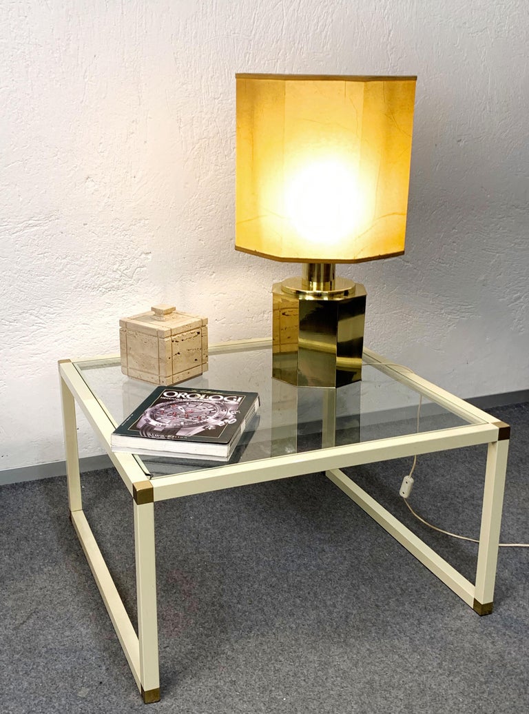 Midcentury Octagonal Brass Italian Table Lamp attributed to Tommaso ...