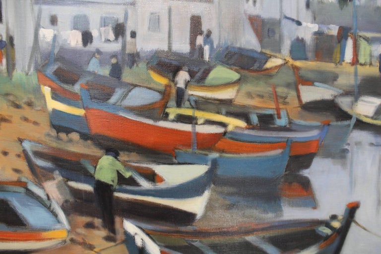 Midcentury Oil Painting of French Port by Artist Tanguy Le Roy For Sale ...