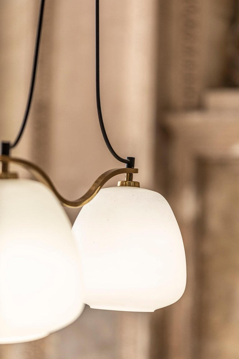 Midcentury Opaline Glass and Brass Pendant, Italy, 1950 For Sale at 1stDibs