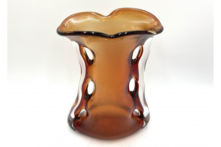 Midcentury Orange "Sharks Finn" Glass Vase, 1970s at 1stDibs