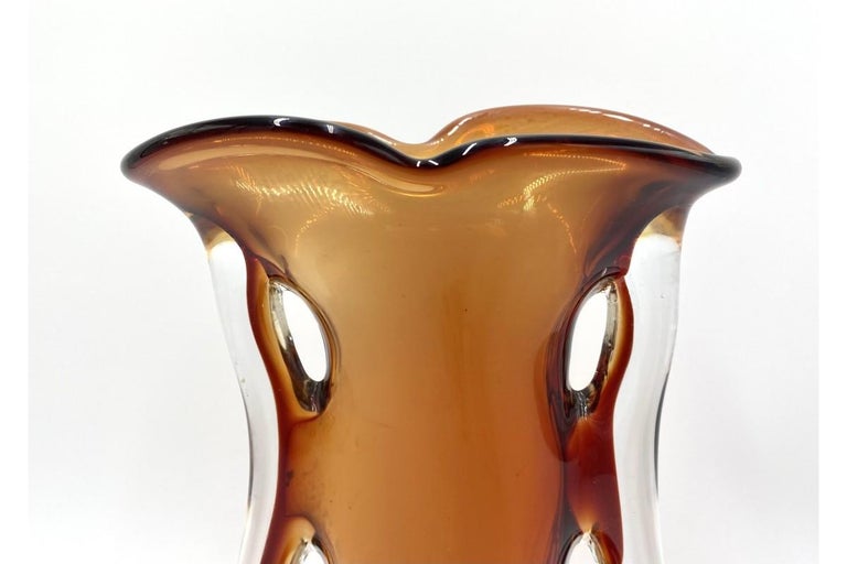 Midcentury Orange "Sharks Finn" Glass Vase, 1970s at 1stDibs