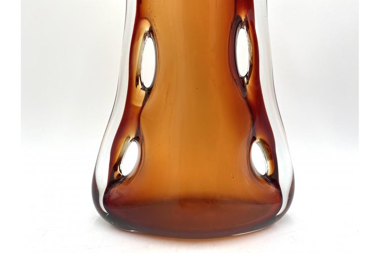 Midcentury Orange "Sharks Finn" Glass Vase, 1970s at 1stDibs
