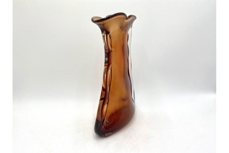 Midcentury Orange "Sharks Finn" Glass Vase, 1970s at 1stDibs