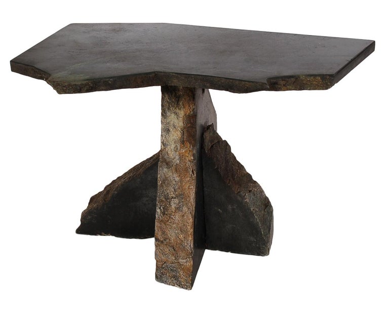 Midcentury Organic Modern Black SoapStone Live Edge Marble Side or End ...