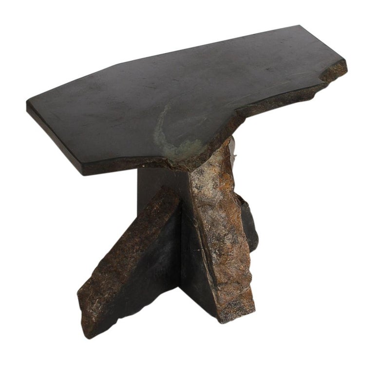 Midcentury Organic Modern Black SoapStone Live Edge Marble Side or End ...