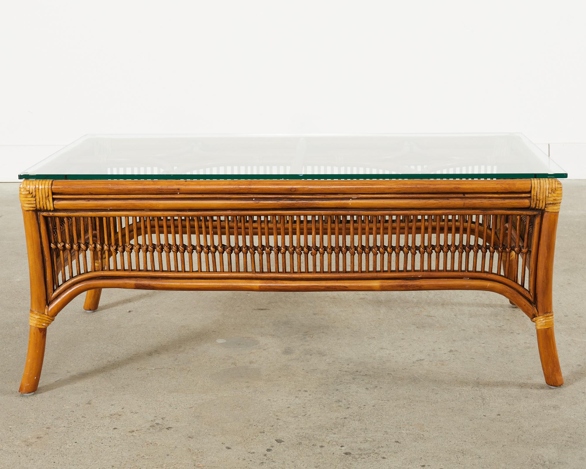 Midcentury Organic Modern Rattan Glass Top Cocktail Table at 1stDibs