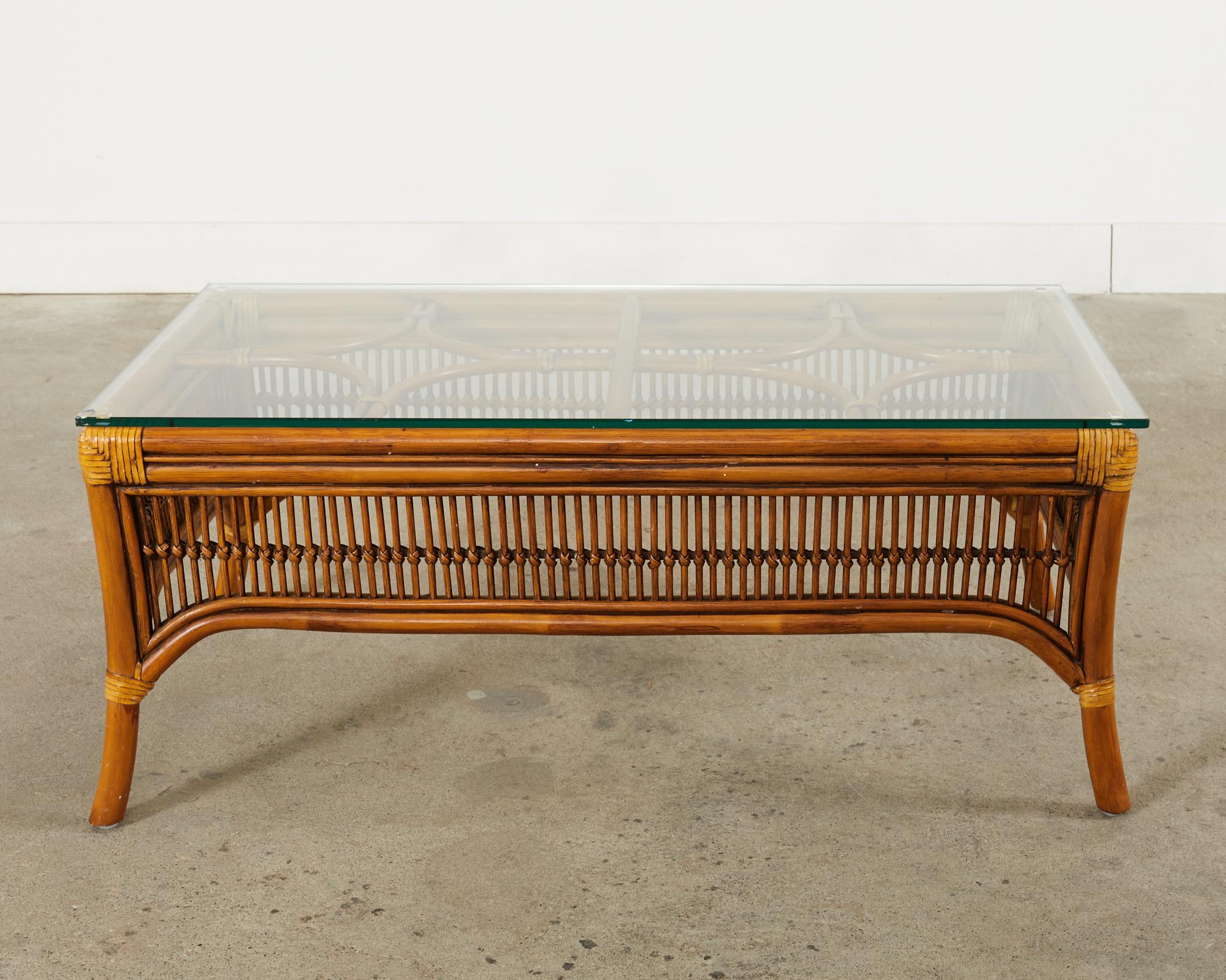 Midcentury Organic Modern Rattan Glass Top Cocktail Table at 1stDibs